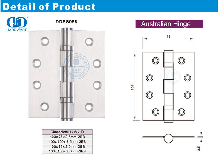 SUS 304 Double Ball Bearing Full Mortise Hinge for Australian Market ...